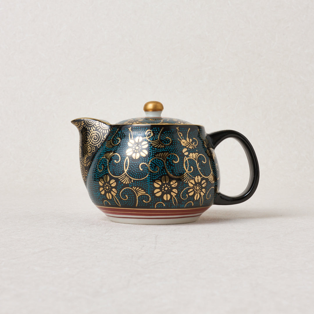 Kutani Ware Teapot Kyusu Blue Dot Tessen (Iron Wire Clematis) Made in ...