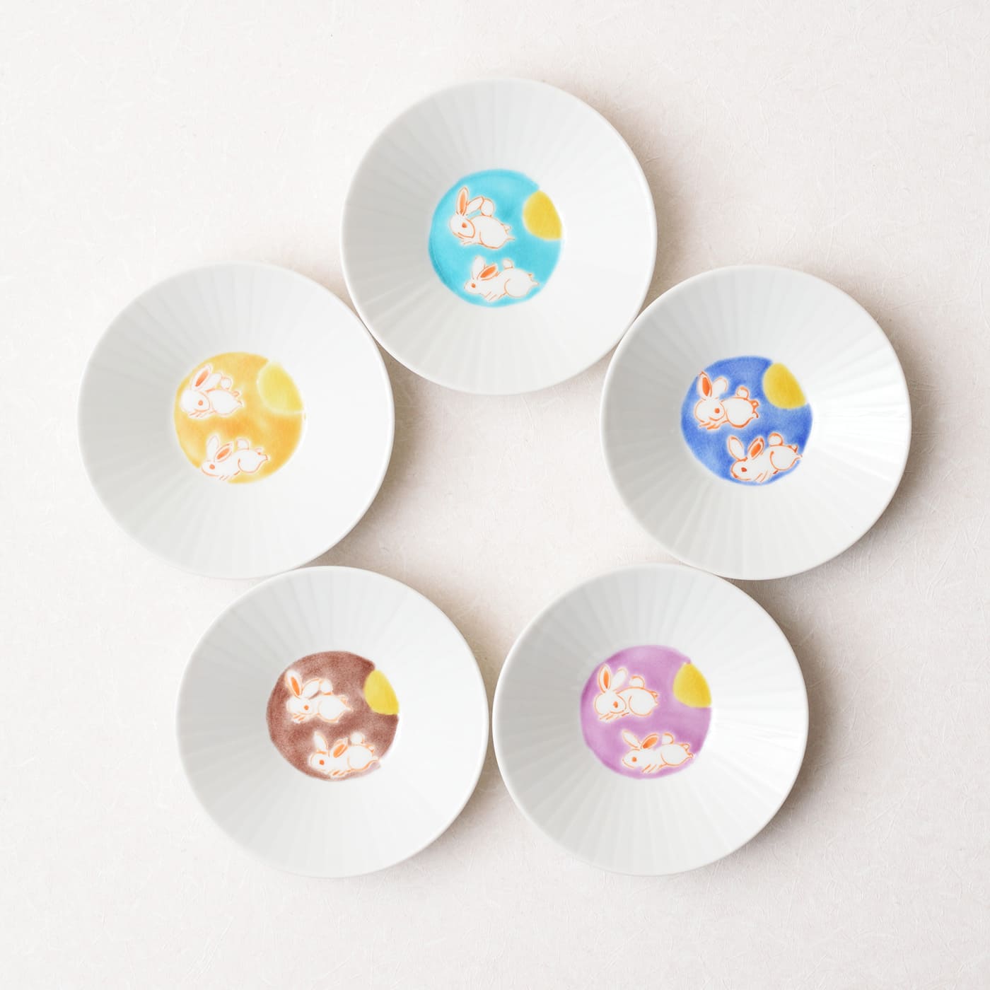 Kutani Ware 5 plates set with Moon and Rabbit – Japanese Kutani Store