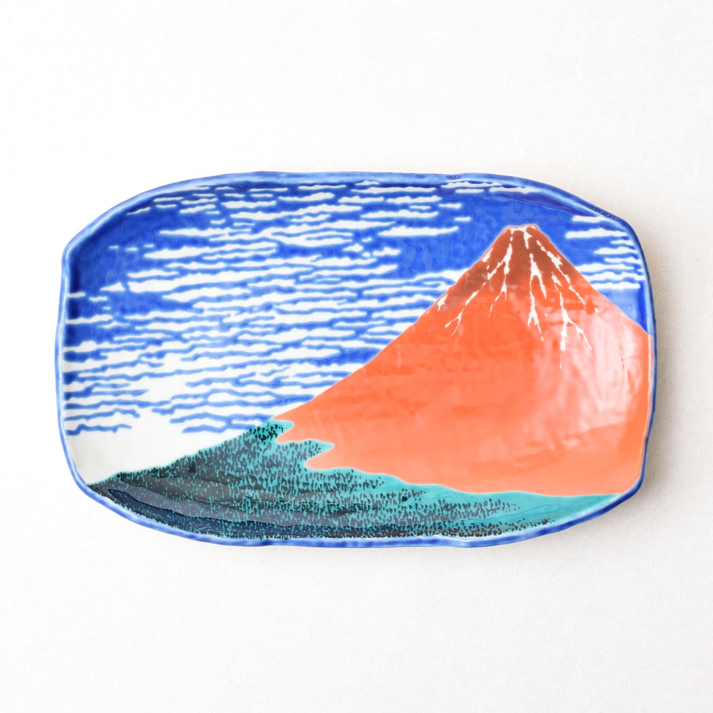 Kutani Ware Rectangle Plate with Hokusai Aka (Red) Fuji – Japanese ...